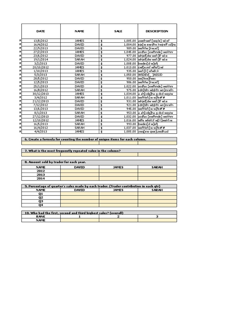 COE Excel Test | PDF | Microsoft Excel | Spreadsheet