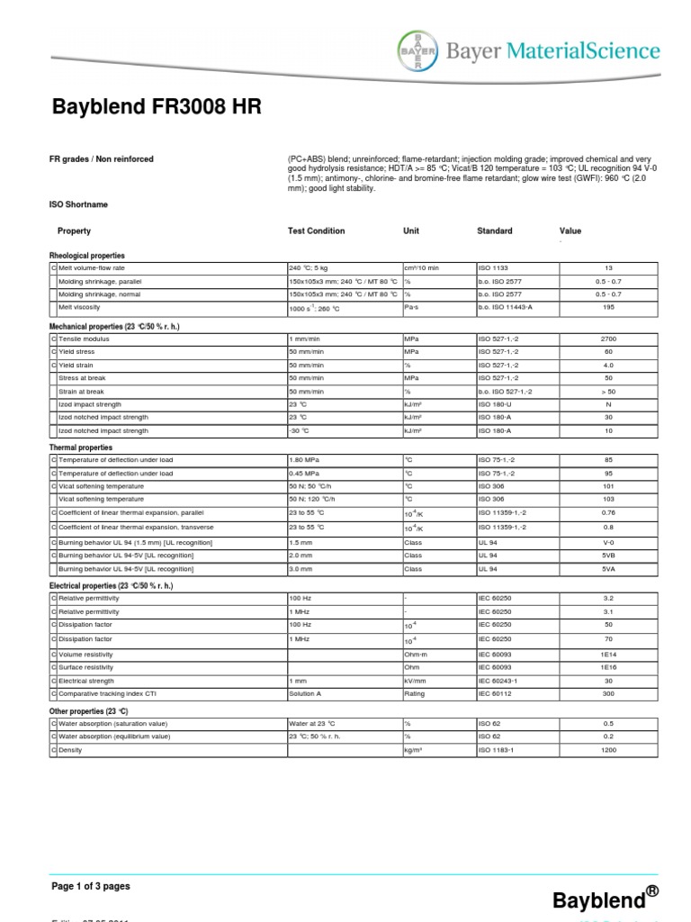 Bayblend Fr3008 HR Iso | PDF | Strength Of Materials | Safety