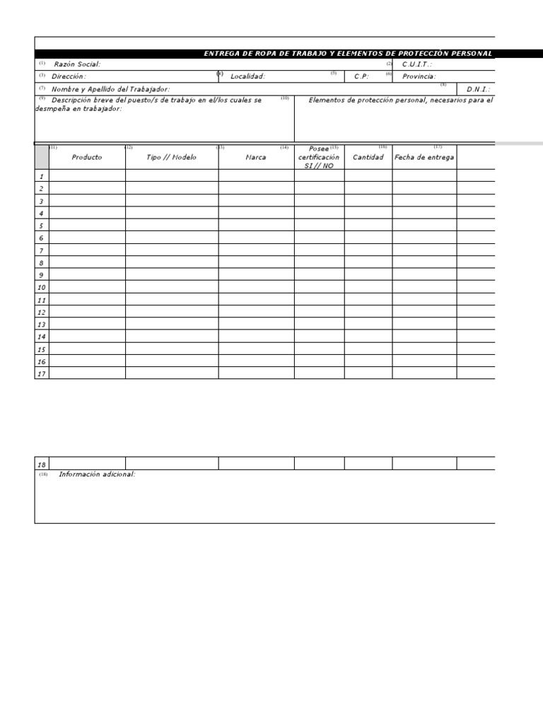 Planilla de Entrega de EPP 299/11 | PDF