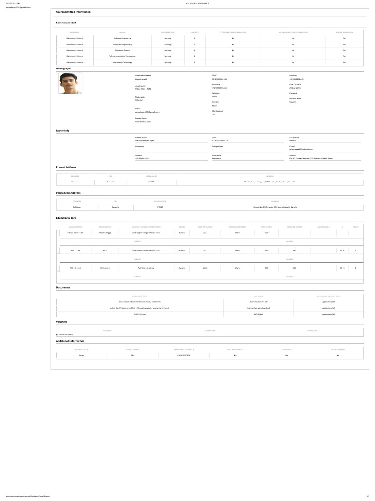 SSUET - Application Form (Submitted) | PDF | Qualifications ...