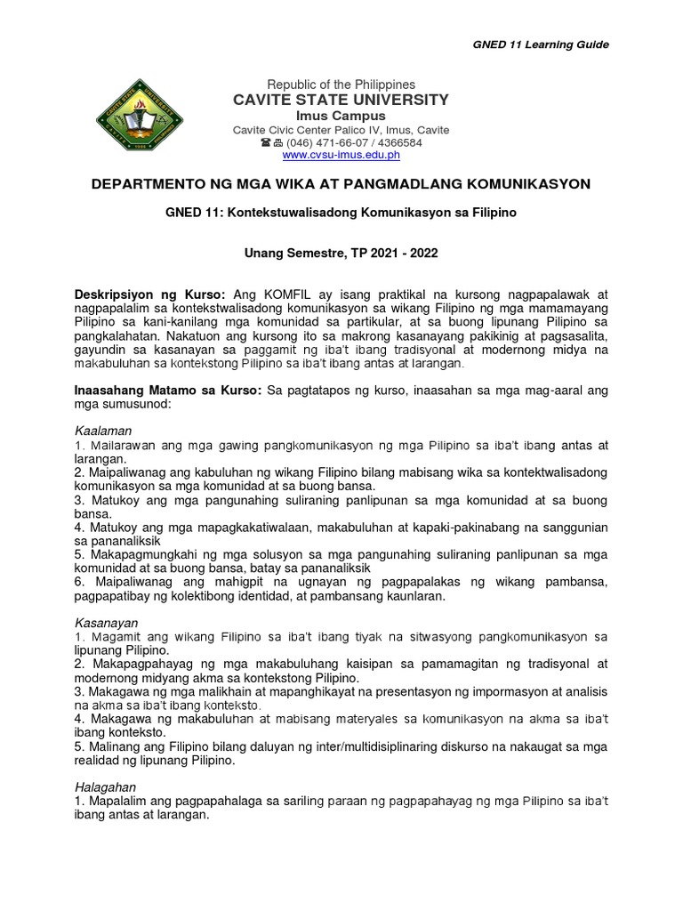 Gabay Sa Pagkatuto at Mga Gawaing Pangklase Sa GNED11 | PDF