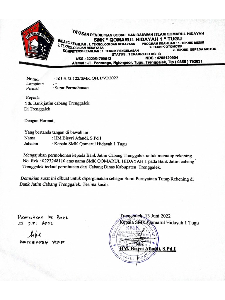 Surat Permohonan Tutup Rekening | PDF Surat Permohonan Tutup Rekening | PDF