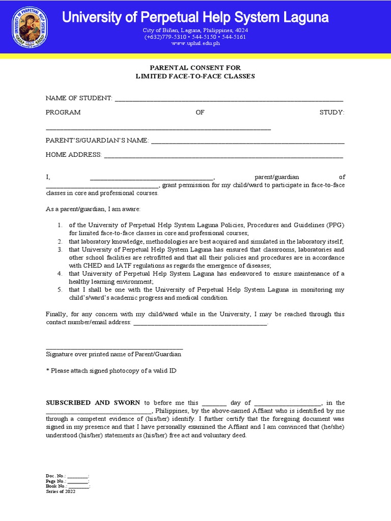 UPHSL Parental Guardian Consent For Limited F2F Classes | PDF