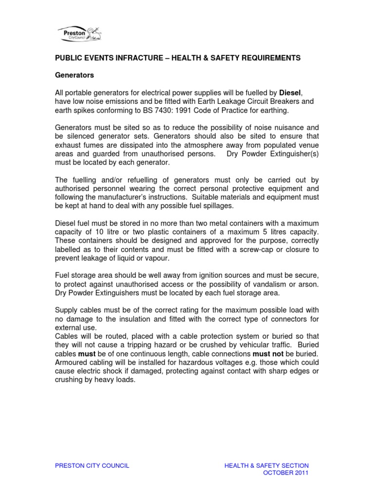 Generators Health and Safety Requirements | PDF | Electric Generator ...