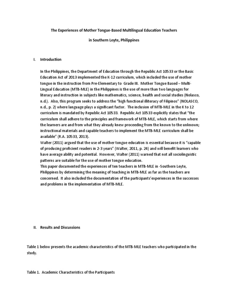 Mother Tongue Research | PDF | Teachers | Teaching Method