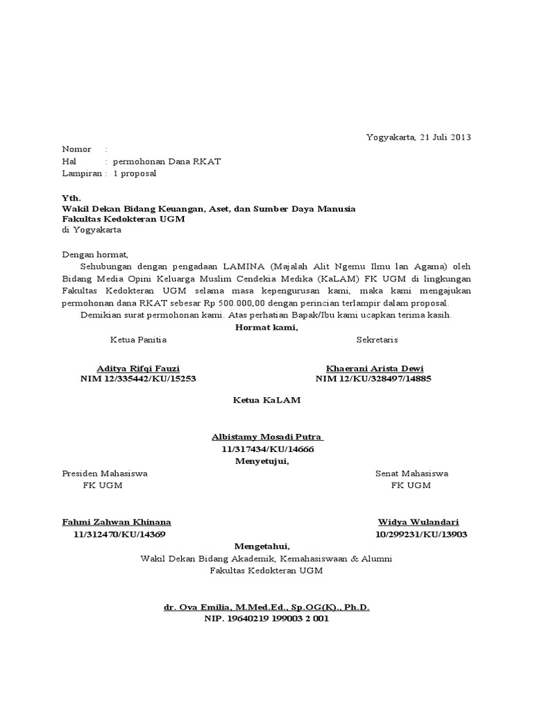 Surat Permohonan RKAT Lamina | PDF