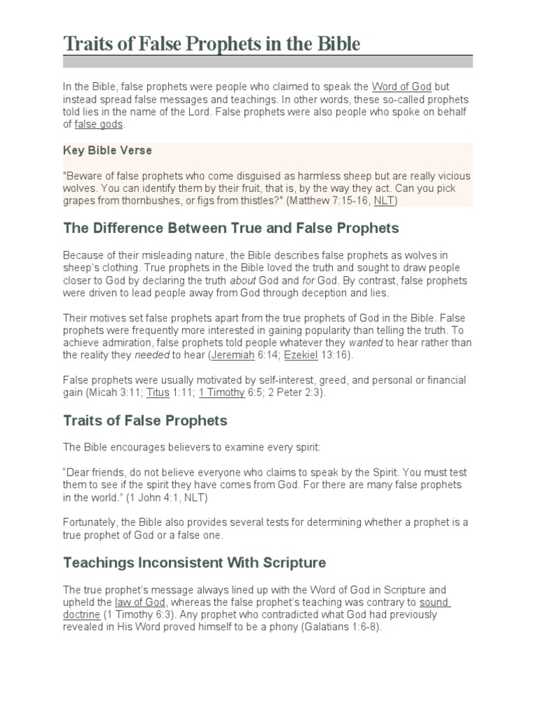 Traits of False Prophets in The Bible | PDF | Prophet | The Gospel