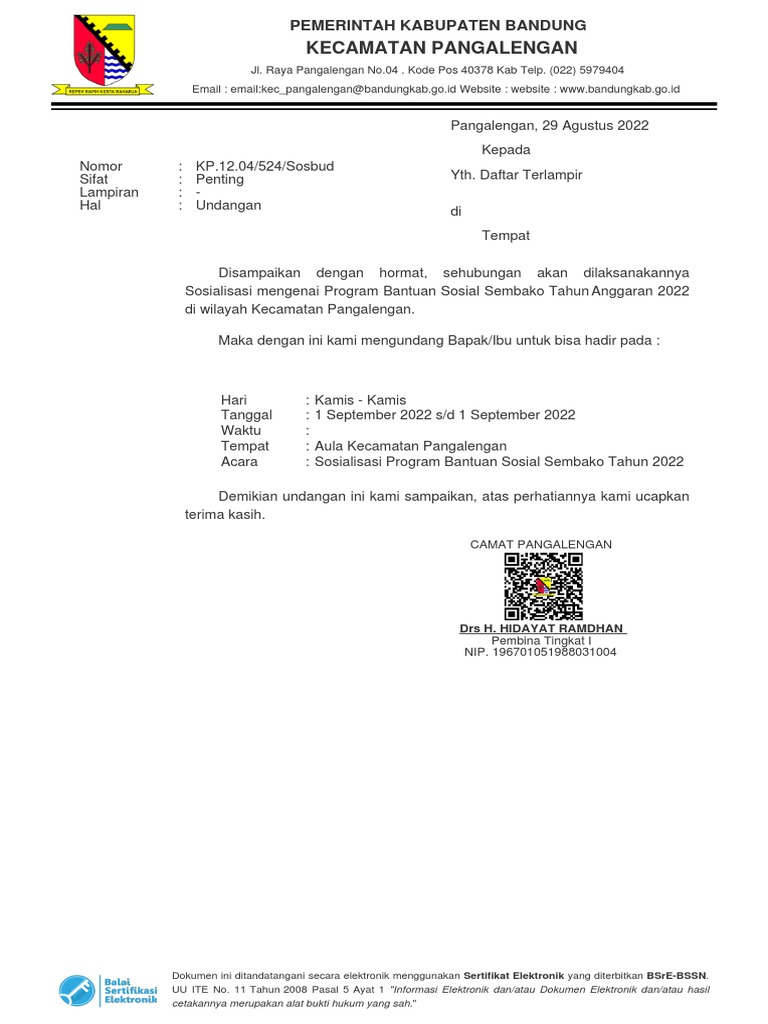 Undangan Sosialisasi Bansos | PDF