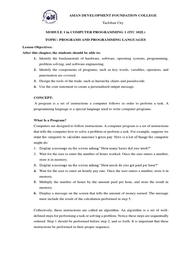 Itc 102 Module 2 | PDF | Computer Program | Programming