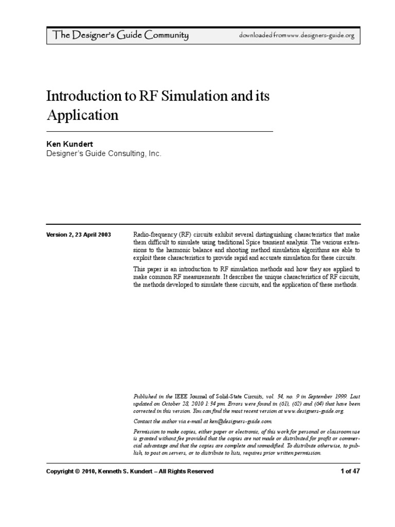 Introduction To RF Simulation and Its Application: The Designer's Guide ...
