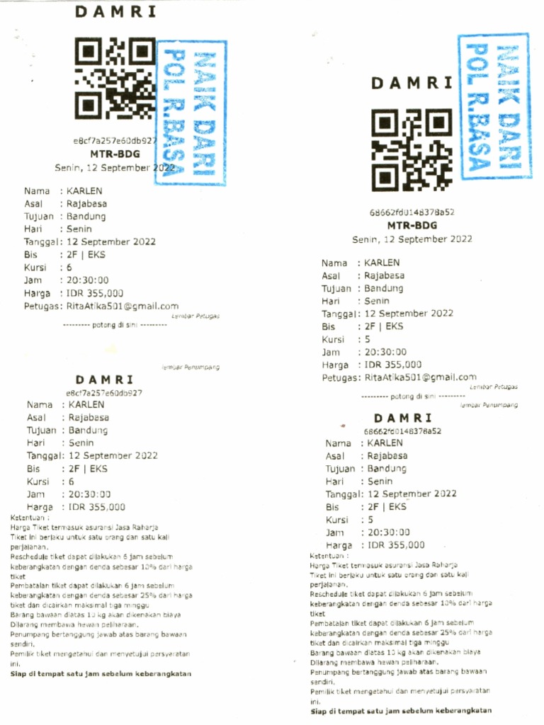 Tiket Damri | PDF