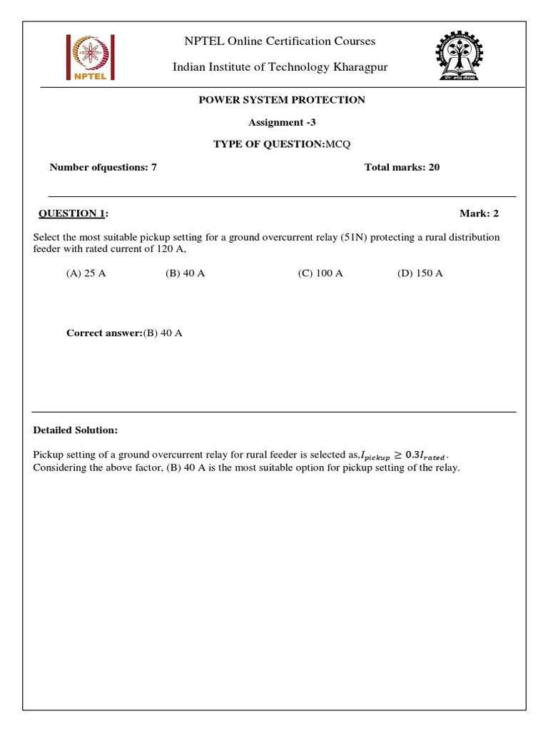 NPTEL Assignment 3 Overcurrent | PDF | Electricity | Electrical Engineering