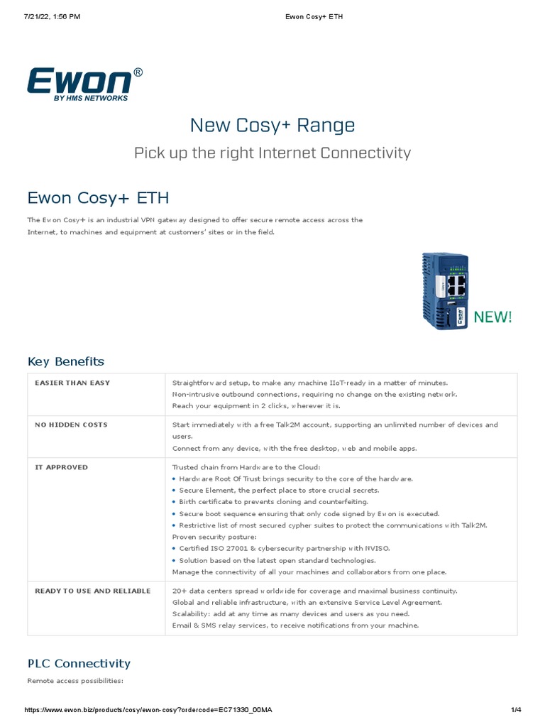 Ewon Cosy+ ETH | PDF | Communications Protocols | Cyberspace
