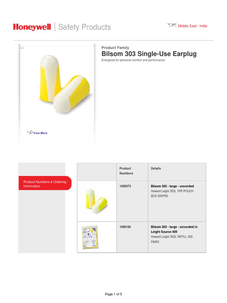 Bilsom 303 Single Use Earplug | PDF | Personal Protective Equipment ...