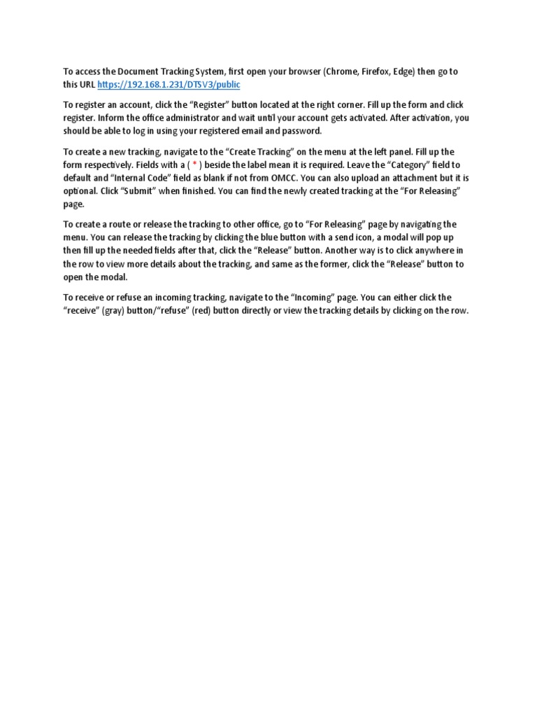 To Access The Document Tracking System | PDF