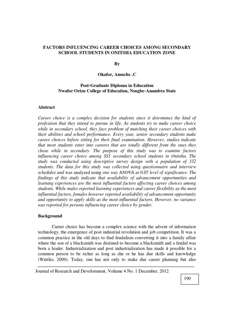 Factors Influencing Career Choices Among Secondary School Students in ...