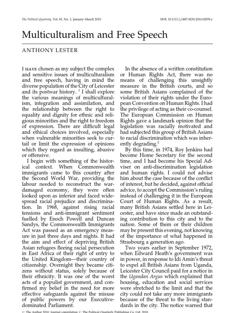 Multiculturalism & Free Speech | PDF | Multiculturalism | Toleration