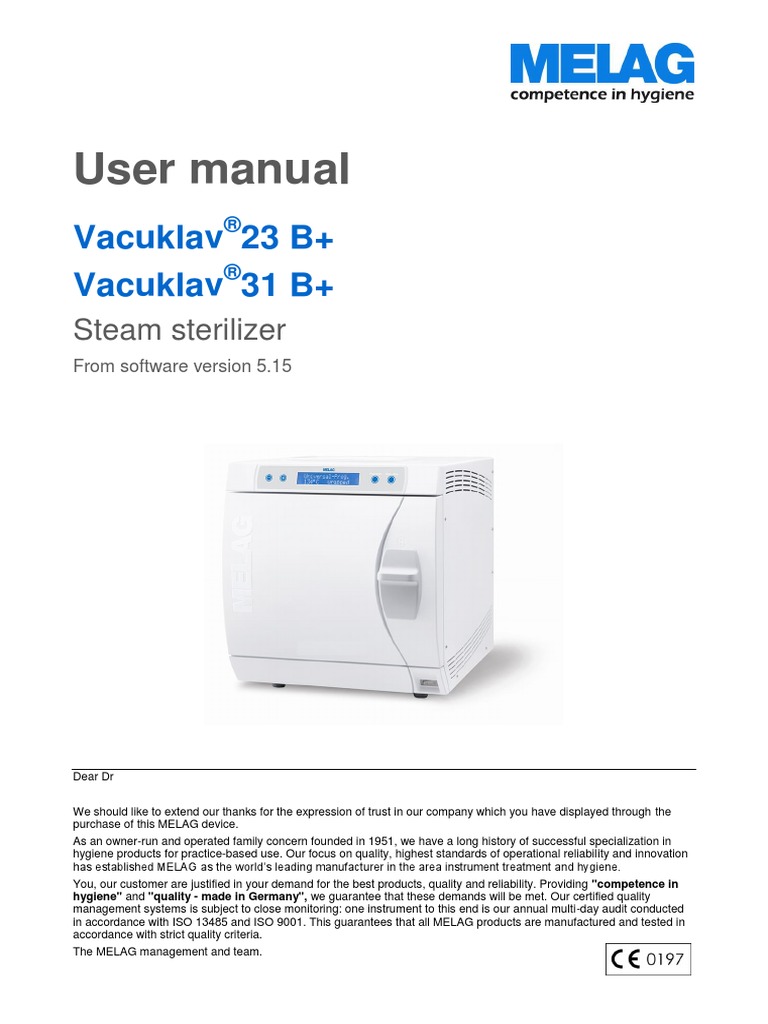 Melag Vacuklav 23B+, 31B+ Autoclave - User Manual | Download Free PDF ... Melag Vacuklav 23B+, 31B+ Autoclave - User Manual | Download Free PDF ...