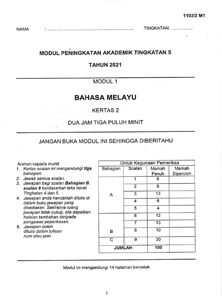 BM Set 1 Kedah Trial SPM 2021 | PDF