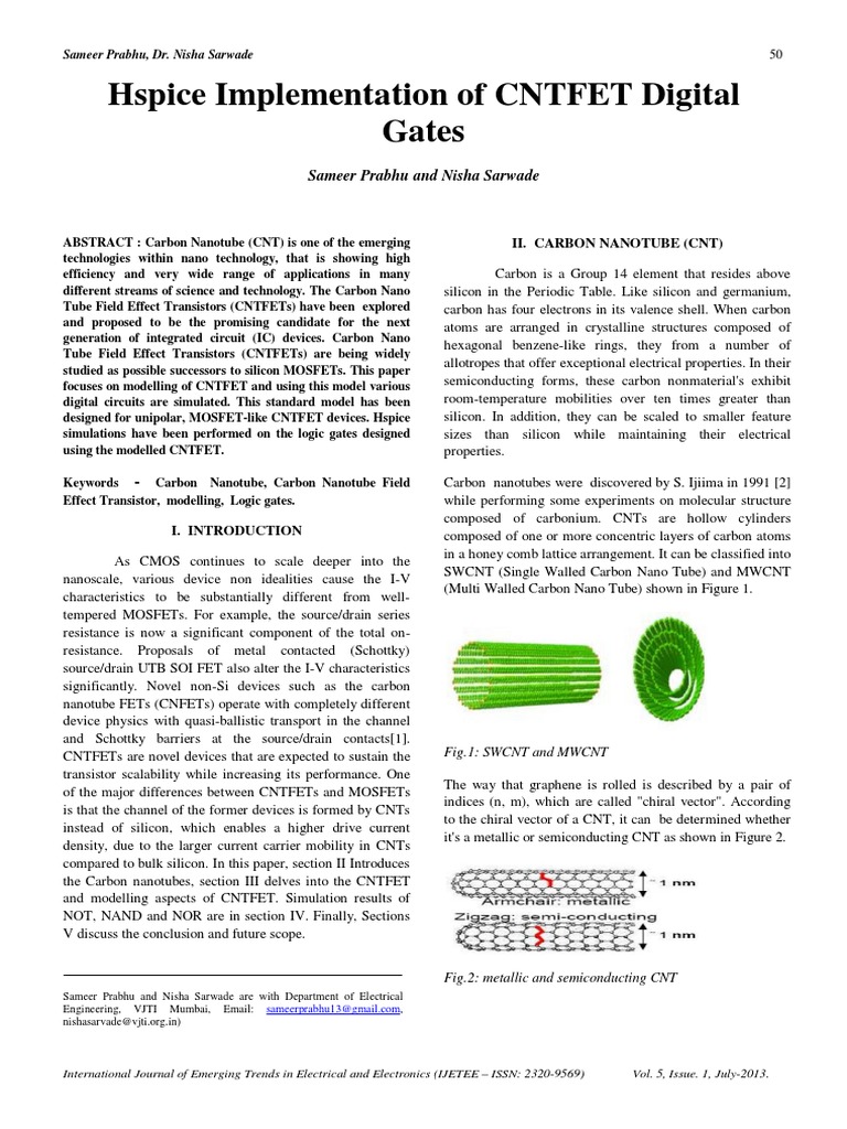 Hspice Implementation of CNTFET Digital Gates | PDF | Field Effect ...