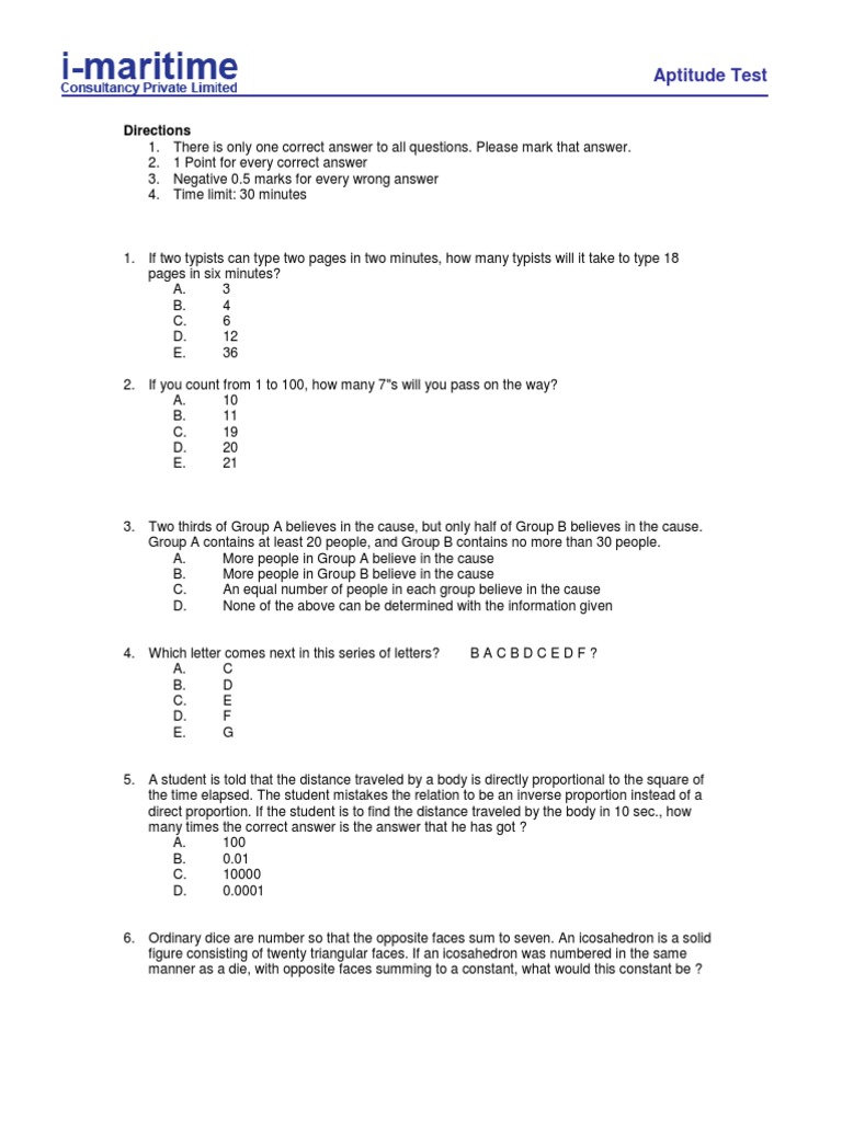 Aptitude Test | PDF | Teaching Mathematics | Nature
