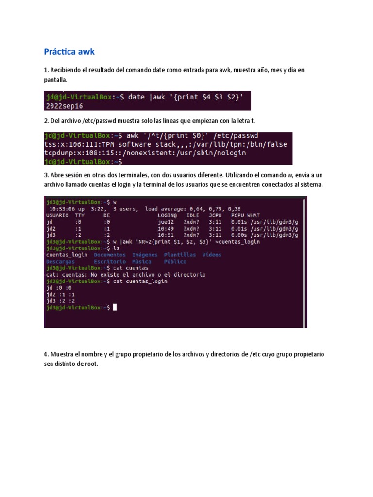 Ejercicios Awk | PDF