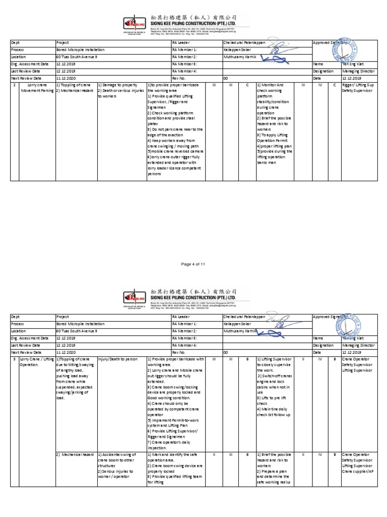 RA For Bored Micropile | PDF | Crane (Machine) | Personal Protective Equipment