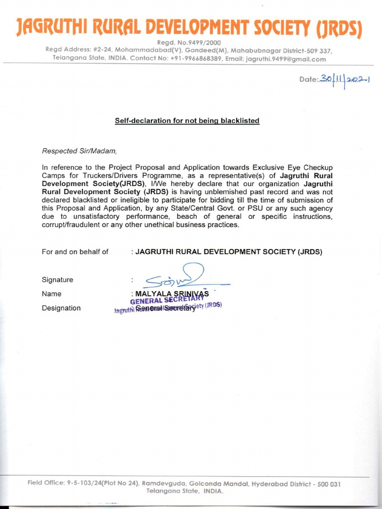 Non Blacklisted Declaration | PDF