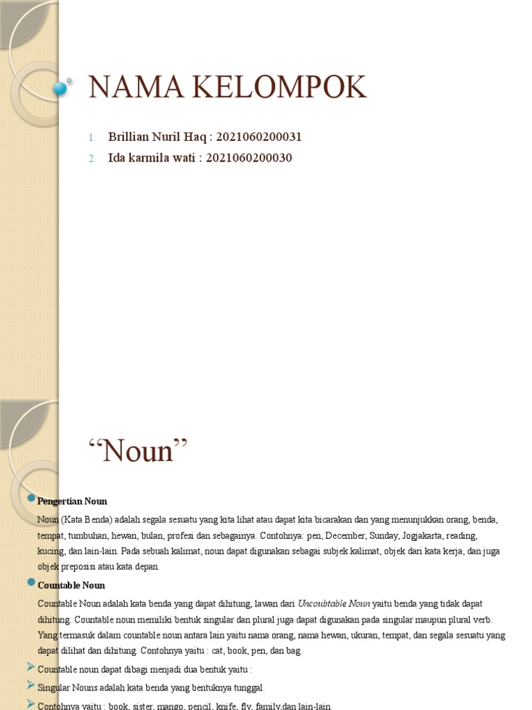 Pengertian dan Jenis Noun dalam Bahasa Inggris | PDF