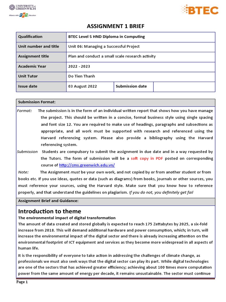 Unit 06 - Assignment Brief 1 - Digital Transformation - 082022 | PDF ...