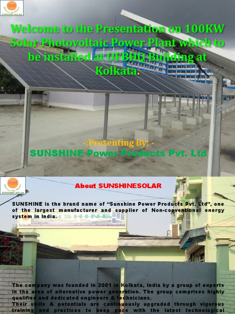 100KW Solar PV Plant Overview in Kolkata | PDF | Solar Power ...