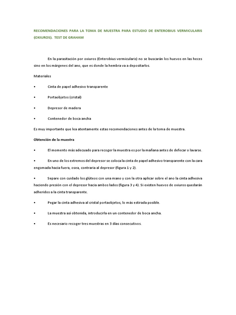 Test de Graham: Guía de Muestra Oxiuros | PDF