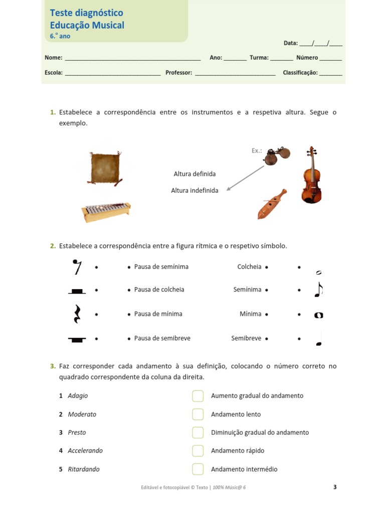 100% Musica Recursos Do Professor - Testes - Part1 | PDF | Pitch ...