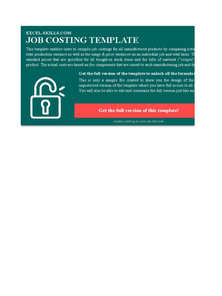 Job Costing Sample | PDF | Cost | Microsoft Excel
