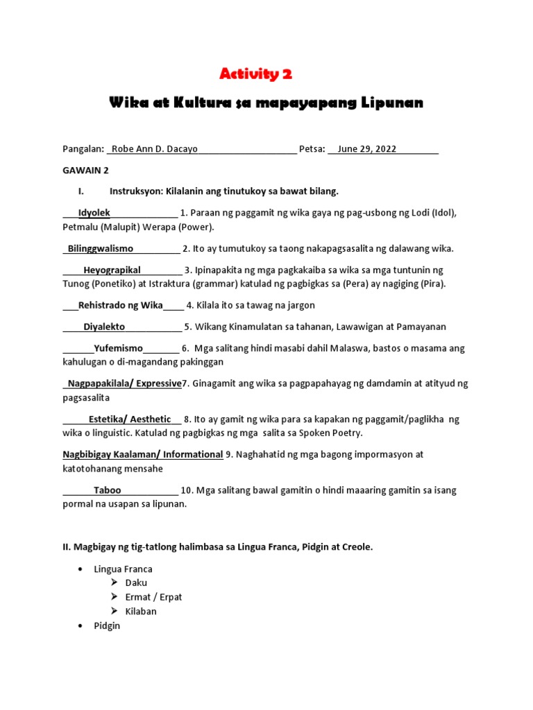 Fil101 - Gawain 2 | PDF