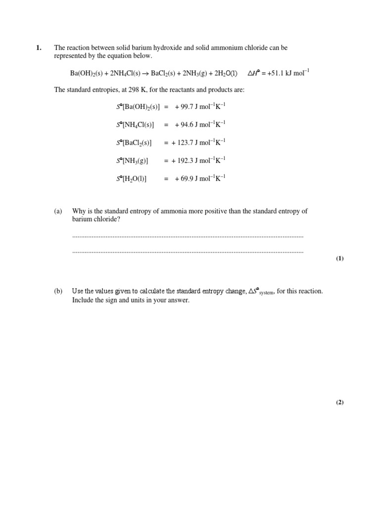 Unit 4 - Entropy Questions | PDF | Chemical Equilibrium | Chemical ...