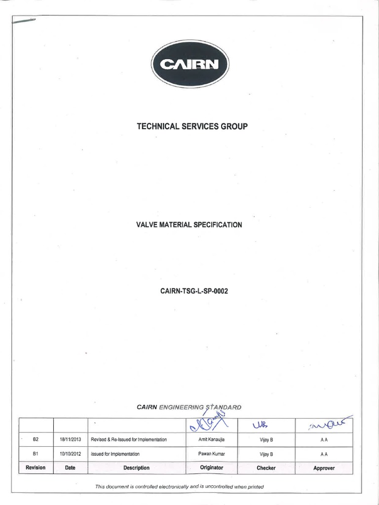 CAIRN-TSG-L-SP-0002-B2-Valve Material Specification (VMS) | PDF | Valve ...