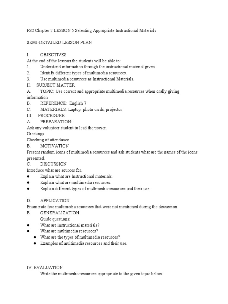 FS2 Chapter 2 LESSON 5 Selecting Appropriate Instructional Materials | PDF