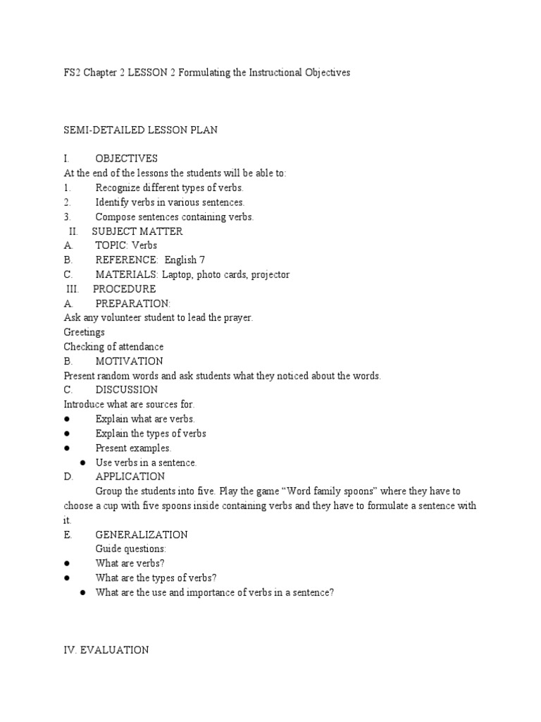 FS2 Chapter 2 LESSON 2 Formulating The Instructional Objectives | PDF