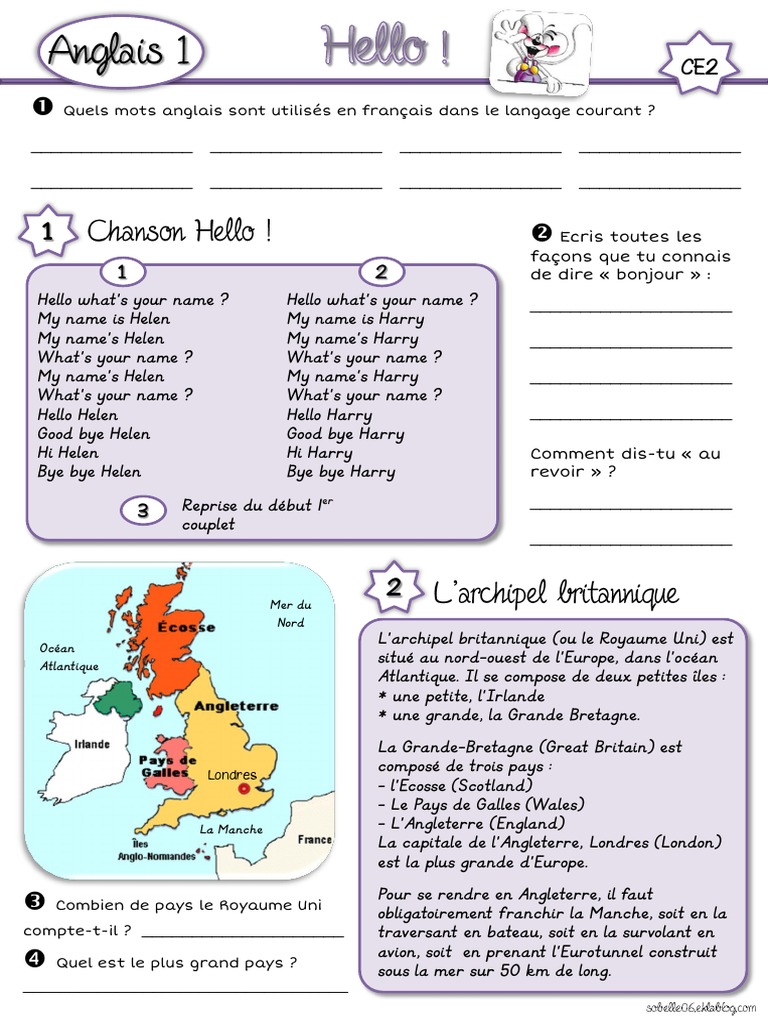 Fiche Pédagogique Anglais CE2 | PDF | Royaume-Uni