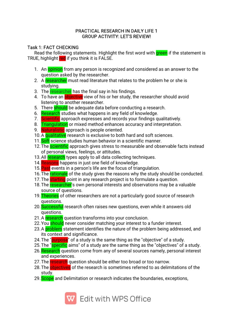 Practical Research in Daily Life 1 Review | PDF