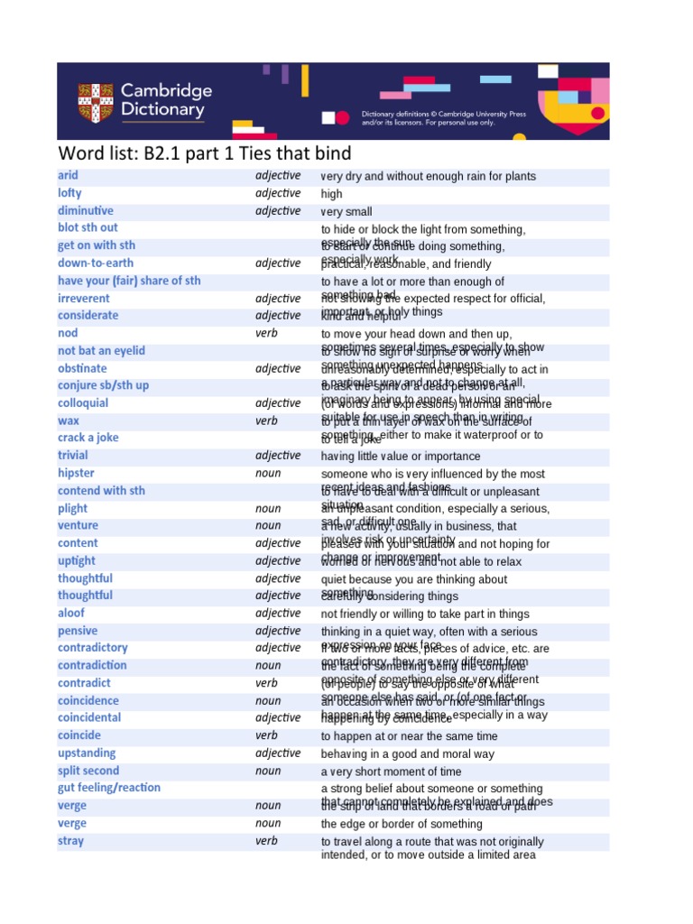 B2.1 Part 1 Ties That Bind | PDF | Adjective | Verb