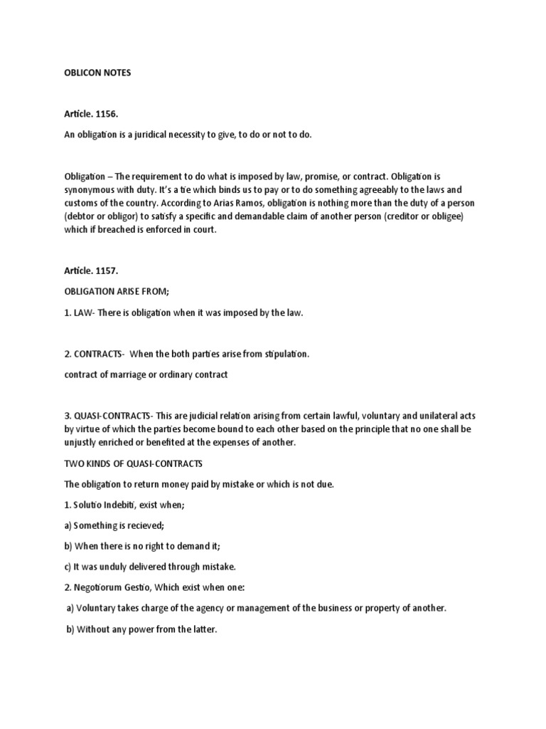 Oblicon Notes | PDF | Negligence | Law Of Obligations