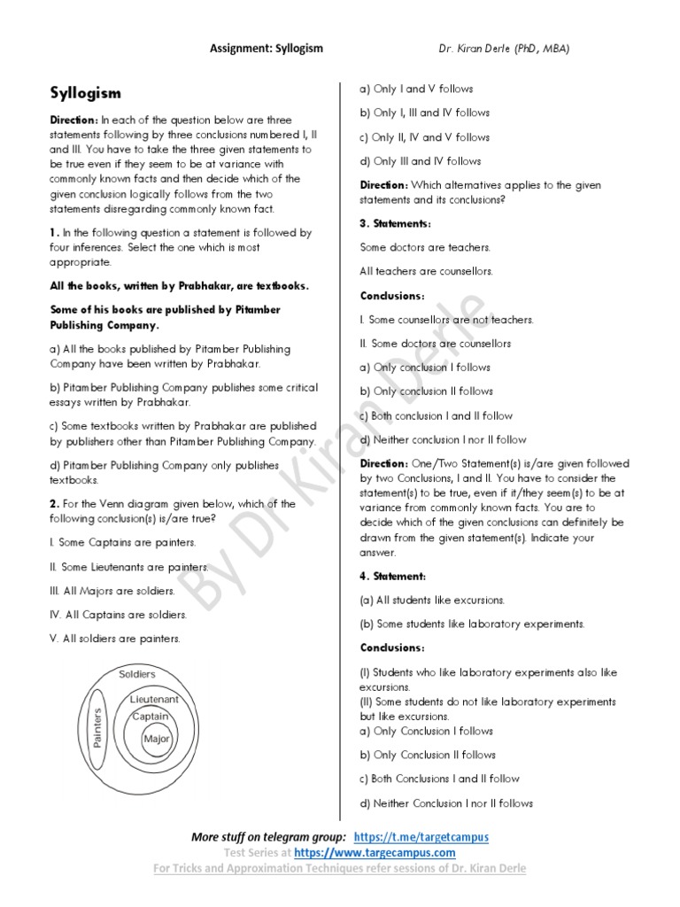 Syllogisms With Solutions by DR Kiran Derle | PDF