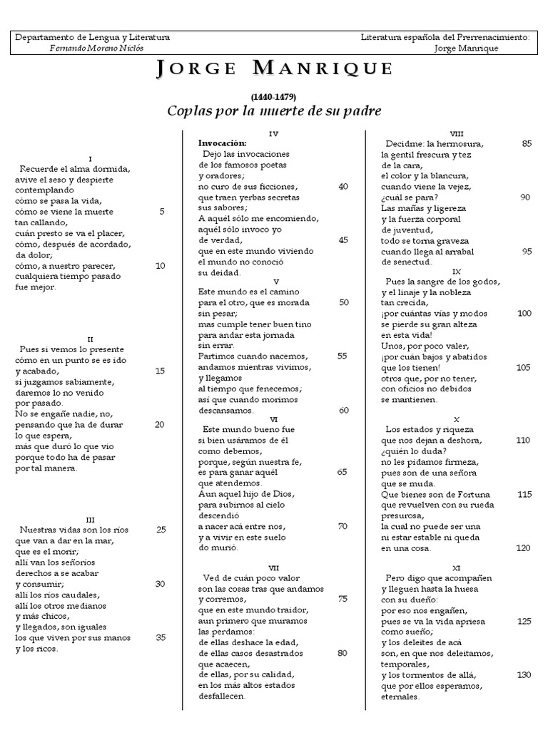 Coplas A La Muerte de Su Padre | PDF