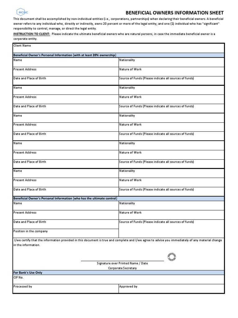 Attachment 4 - Beneficial Owner Information Sheet | PDF | Justice | Crime & Violence