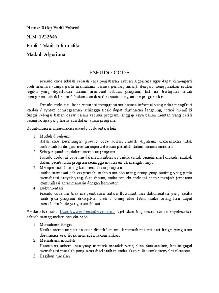 Tugas Koding Pseudo Code | PDF