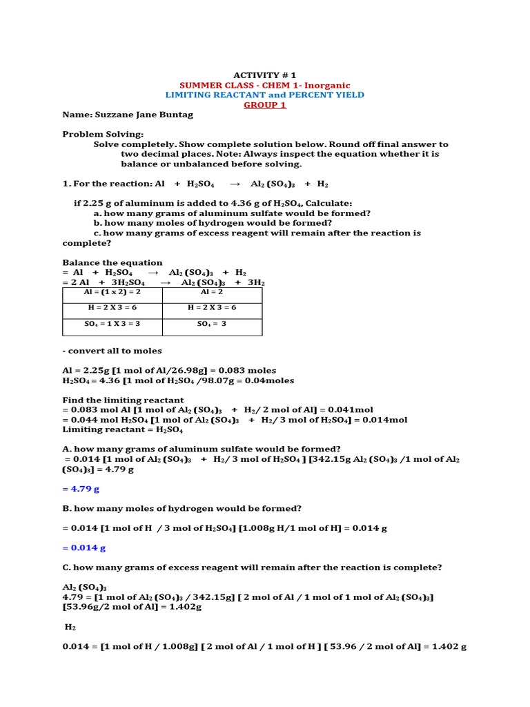 CHEM 1 Activity 1 | PDF | Mole (Unit) | Physical Chemistry
