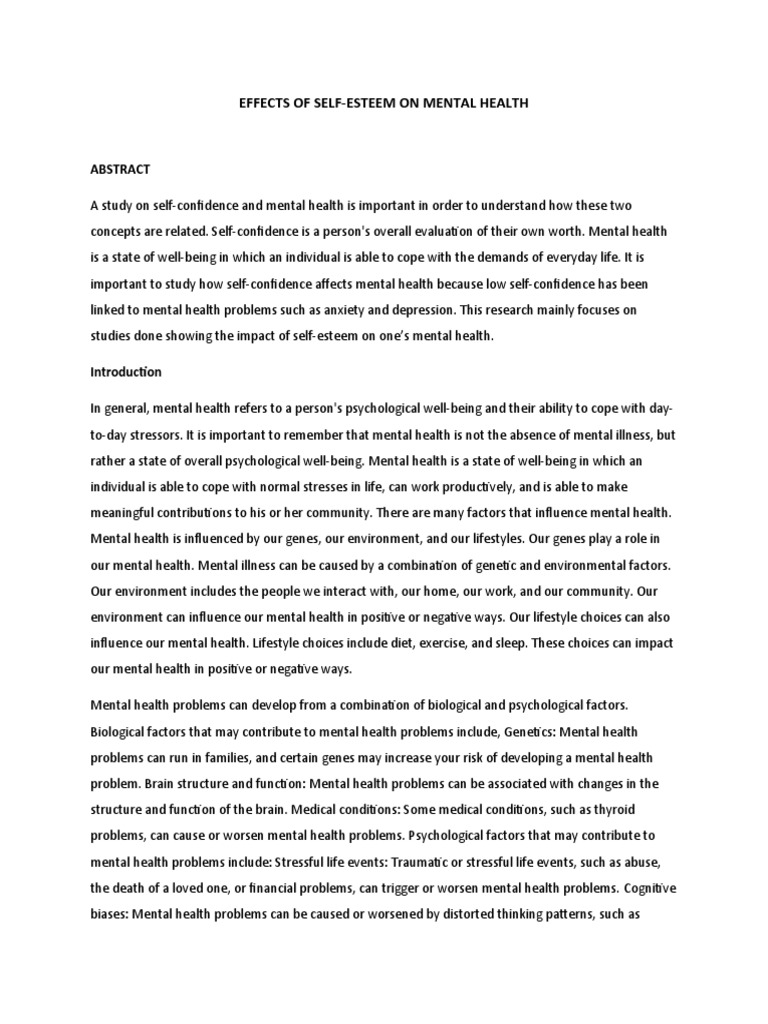 Effects of Self Esteem On Mental Health | PDF | Self Esteem | Mental Health