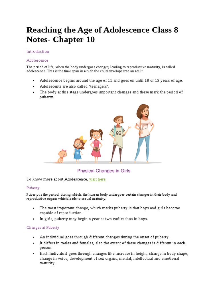 Reaching The Age of Adolescence Class 8 Notes - Chapter 10 | PDF ...